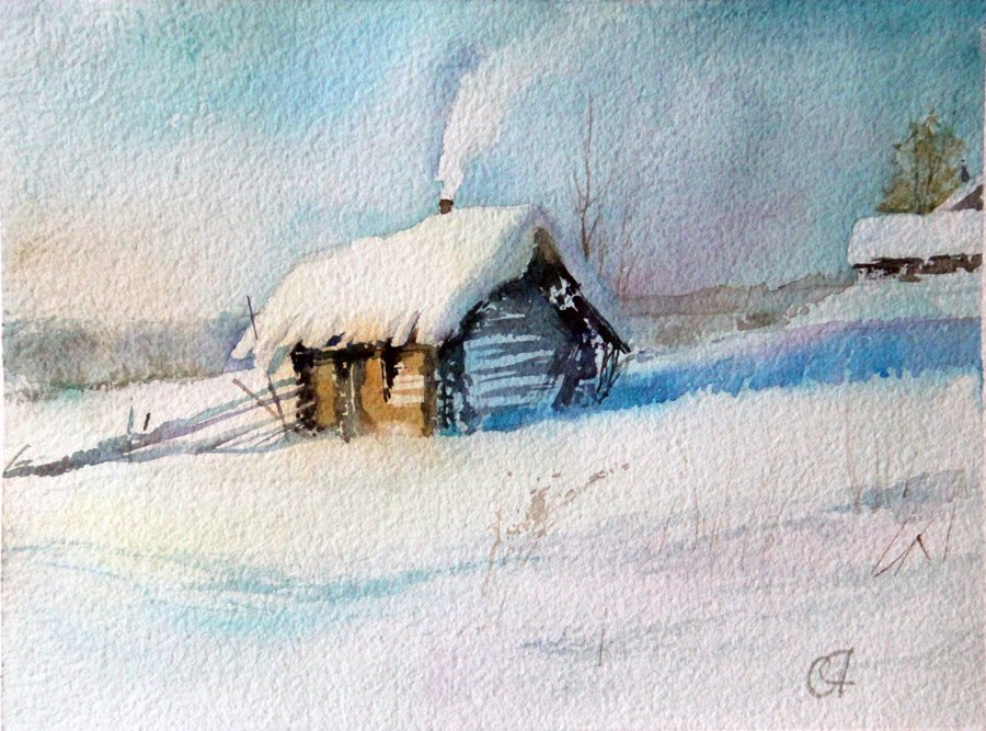 Рисунок гуашью зима в деревне 49 фото скачать бесплатно