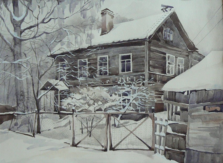 Рисунок гуашью зима в деревне 49 фото скачать бесплатно